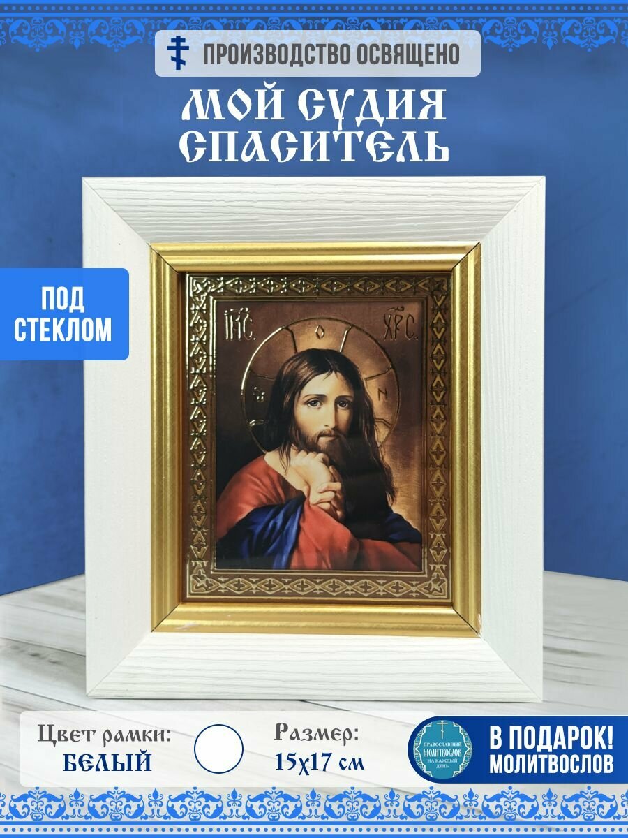 Икона Мой Судия, в багетной рамке за стеклом 15х17