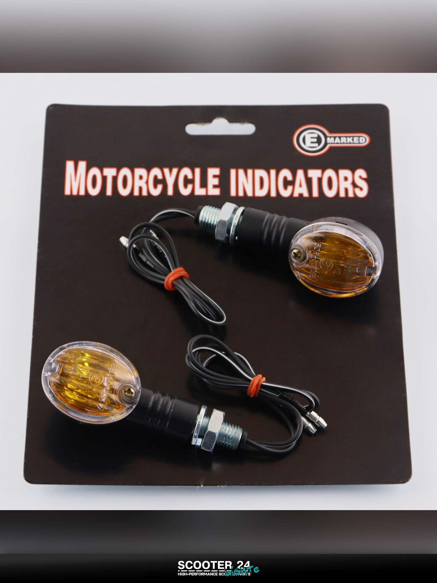 Повороты мини для мотоцикла, мопеда и скутера (пара) овальные (черные, желтое стекло) "E-MARKED"