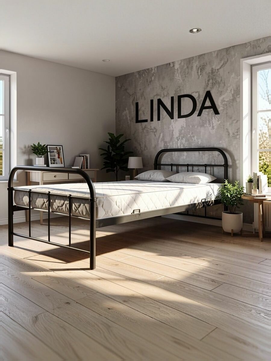 Металлическая кровать с деревянными ламелями HALMAR LINDA 90 черная