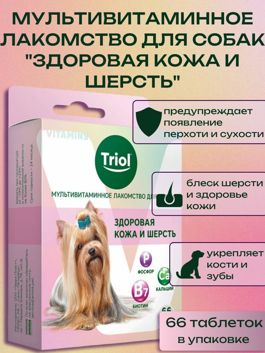Мультивитаминное лакомство для собак "Здоровая кожа шерсть", 33г, Triol