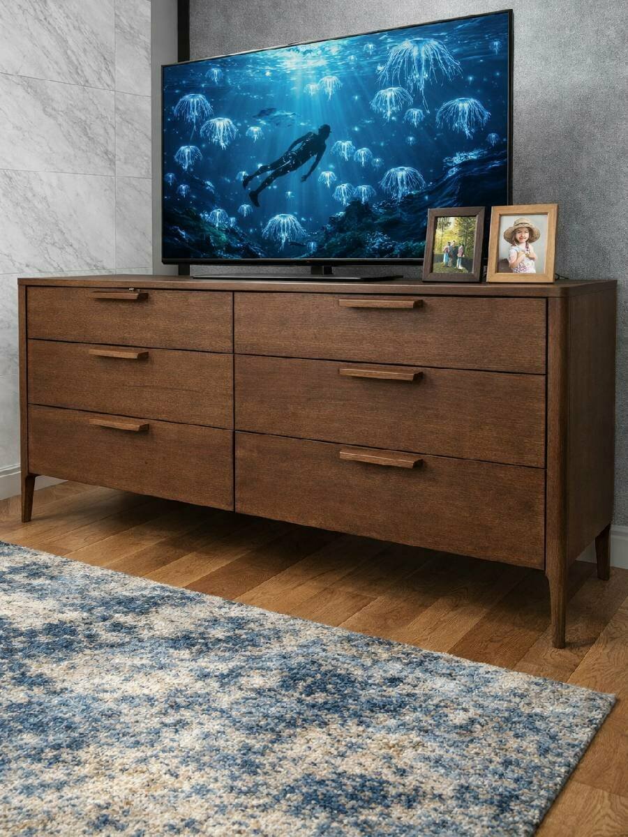 Комод В6 ВМФ-2702 «Enzo» (Энзо) Беларусь, 6 ящиков, на ножках, массив дерева, шпон, цвет дуб Бостон