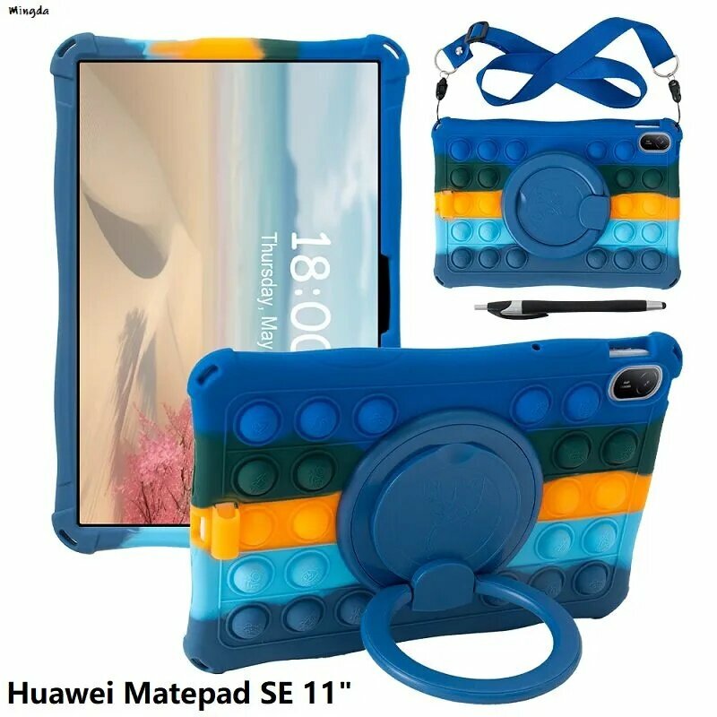 Силиконовый чехол для планшета Huawei MatePad SE 11 2024 с плечевым ремнем, темно-синий
