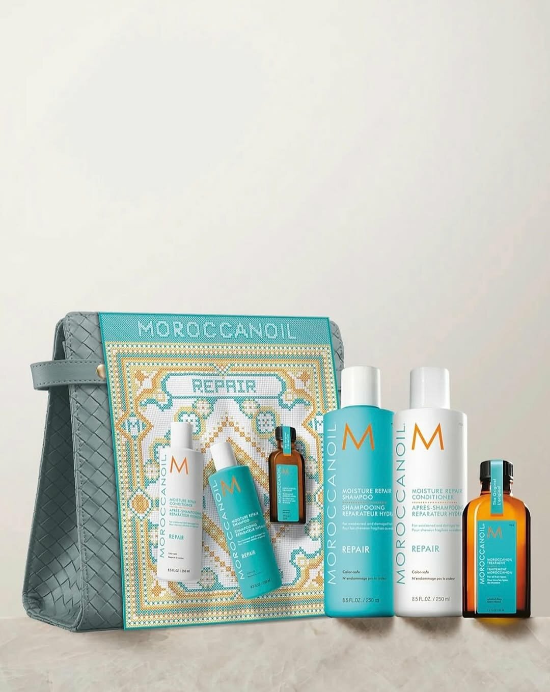 Moroccanoil Holiday Repair Набор в косметичке 2025 восстановление (шампунь 250 мл; кондиционер 250 мл; масло 50 мл)