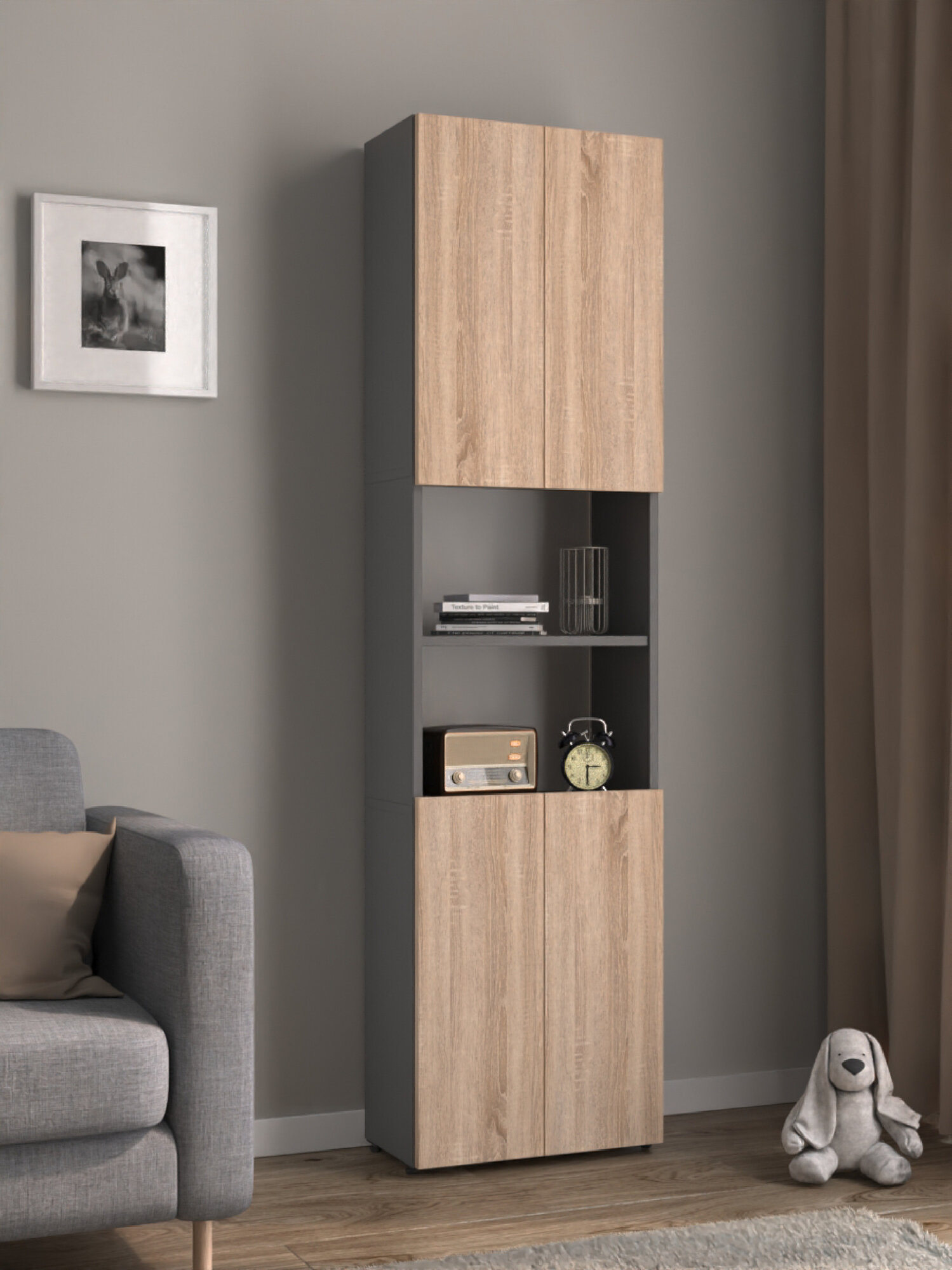 Шкаф-стеллаж Графит-Дуб