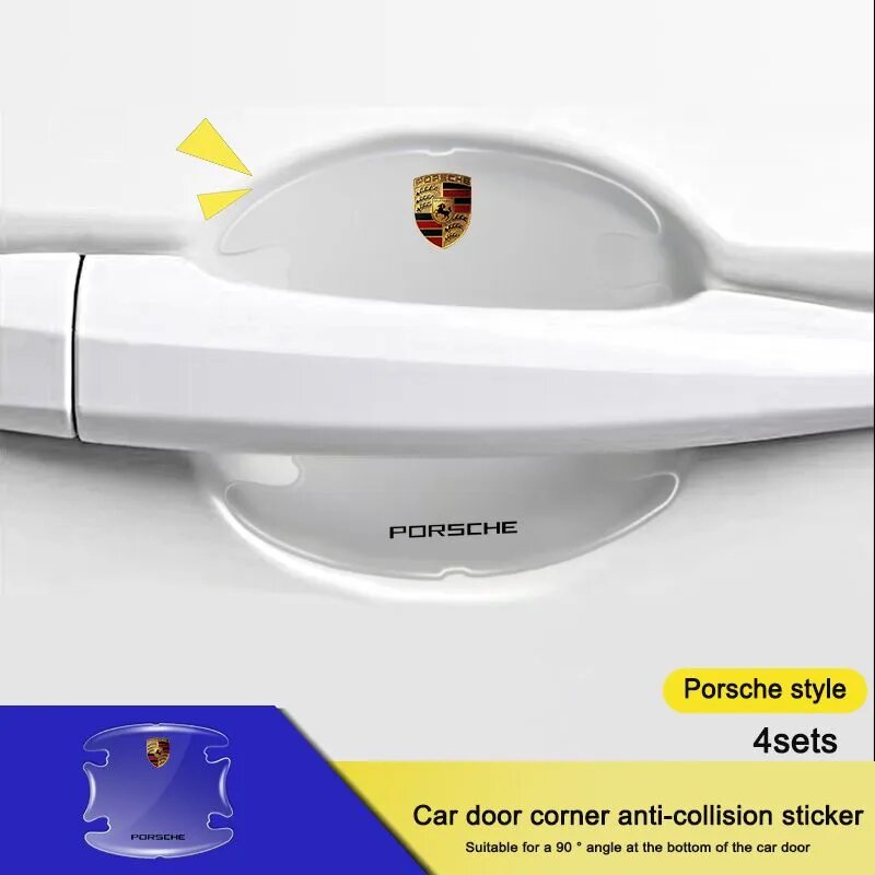 Ручка дверная автомобильная, арт. Наклейка на дверную ручку автомобиля Автомобильные наклейки на дверные ручки с защитой от царапин для Порше/Porsche Boxster Cayenne Cayman Macan Panamera 911 Taycan Carrera GT, 4 шт.
