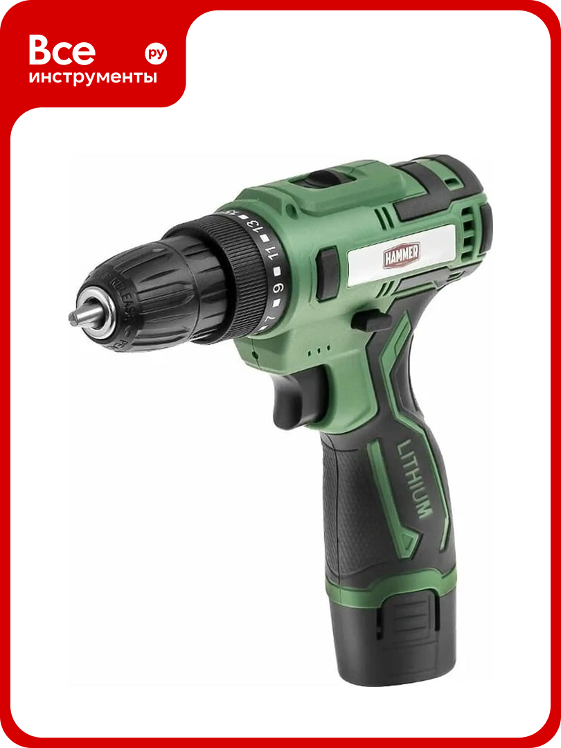 Аккумуляторная дрель Hammer промо 12в 1x1.5ач liion 10мм 0-350/0-1350об/мин 26 нм ACD12C 824158