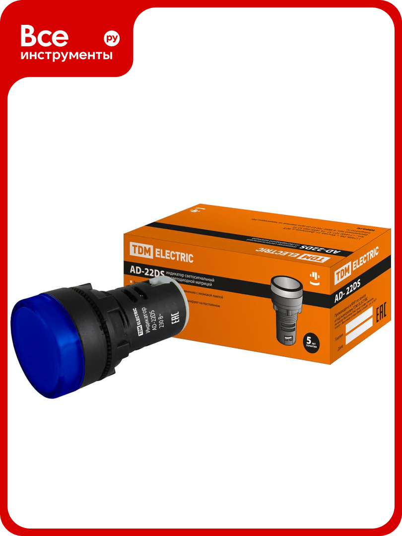 Лампа TDM ELECTRIC AD-22DS LED матрица, d22мм, синий, 230В, SQ0702-0005