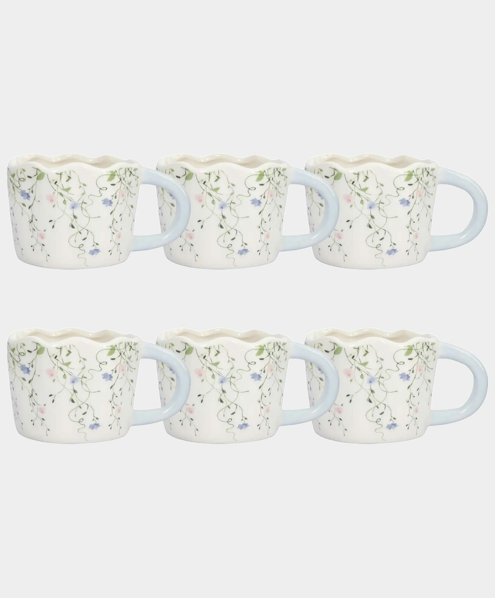 Набор 6 кружек, 460 мл, керамика, молочно-голубая, Цветы, Mint flowers (Anna Lafarg)