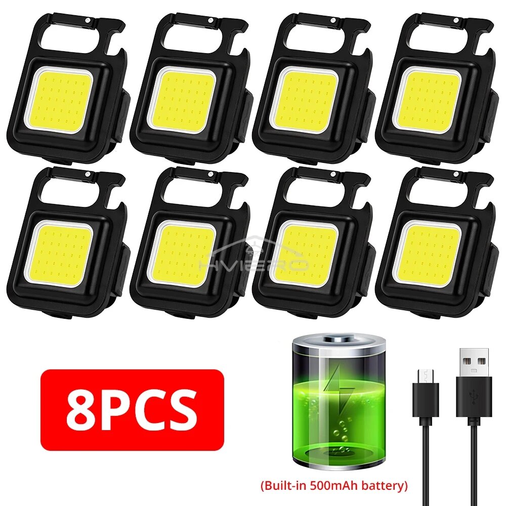 HVIERO Мини-фонарик COB, алюминий, USB-зарядка 8X Keychain COB LED