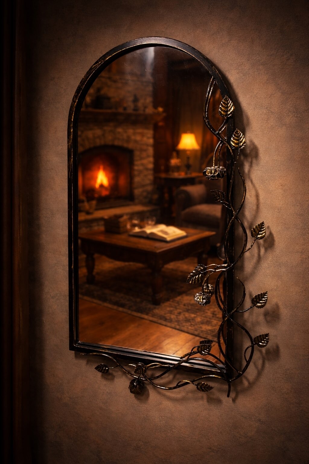 Кованое зеркало, ручная работа, цвет черный с золотой патиной 100*50 см