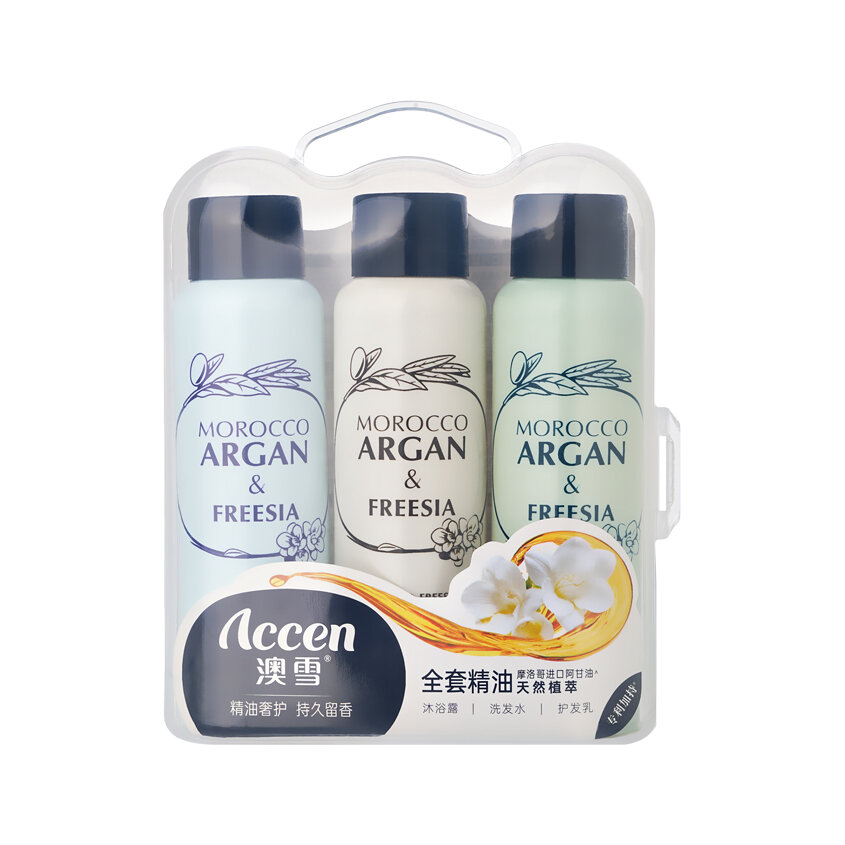 Набор миниатюр для душа ACCEN ARGAN & FREESIA шампунь, кондиционер, гель для душа 3 шт по 50 г