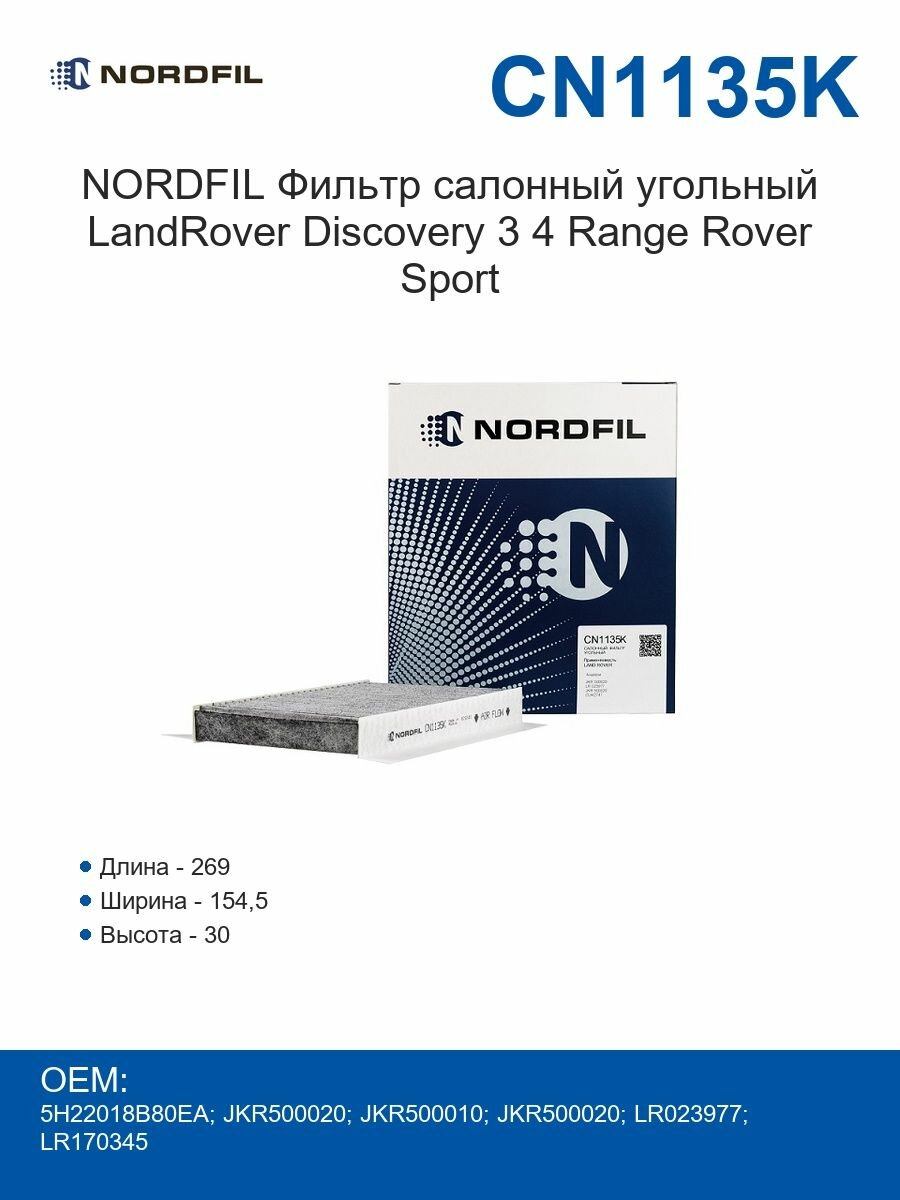 NORDFIL Фильтр салонный угольный LandRover Discovery 3 4 Range Rover Sport