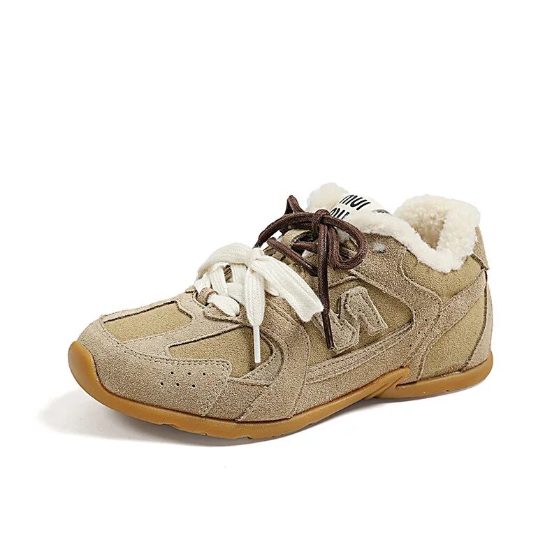 CICIYANG Fluff, немецкая тренировочная обувь, женские зимние зимние ботинки, новинка 2024, теплая нескользящая женская обувь из натуральной кожи Forrest Gump 40, Бежевый, Apricot Fluff