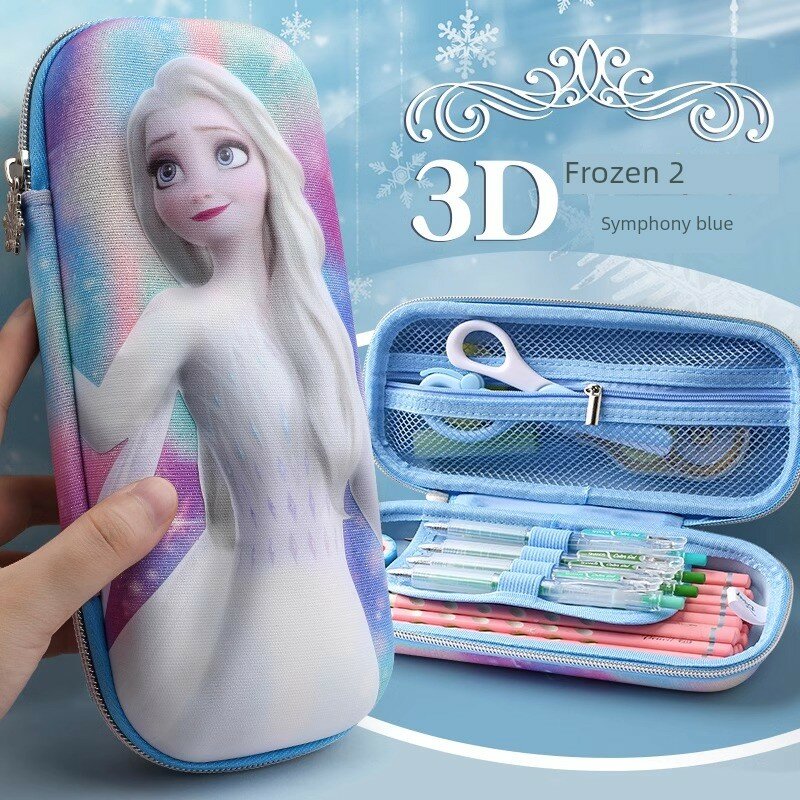 Девочкам школьницам пенал с снежным цветным синим 3D для начальной школы