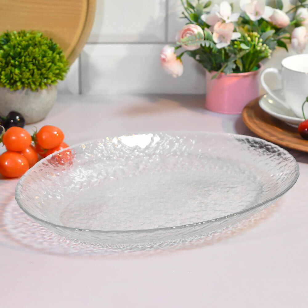 Тарелка овальная 330x250 мм "haze", закаленное стекло, прозрачная, для сервировки