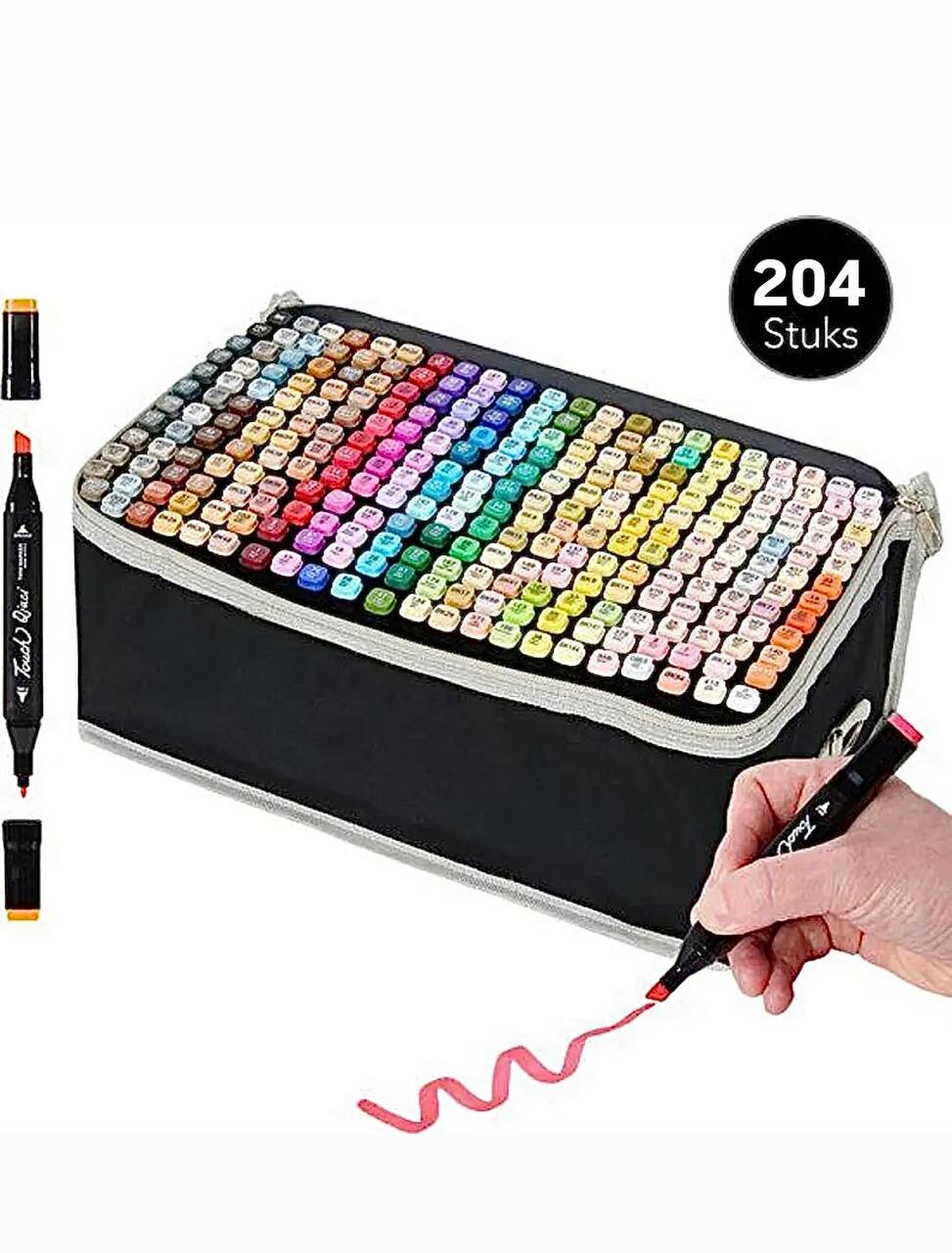 Маркеры (фломастеры) для скетчинга 204 штуки (цвета) (набор профессиональных двухсторонних скетч маркеров в чехле)