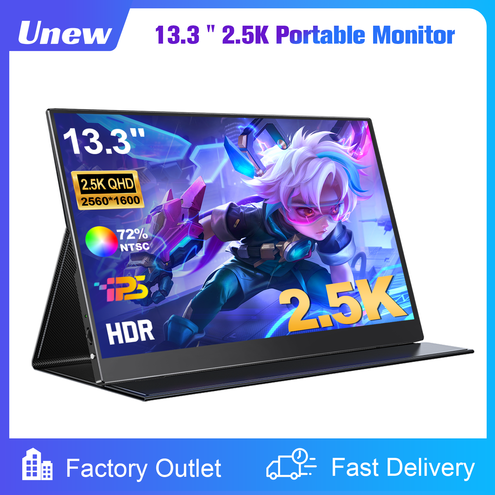 Игровой монитор UNEW, 13,3 - дюймовый IPS, 2560 x 1600, 60 Гц, с поддержкой компьютеров и мобильных телефонов