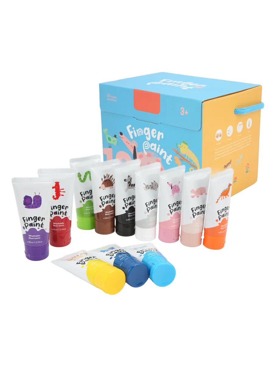 Краска для пальцев 12 цветов, приятная для кожи, моющаяся,