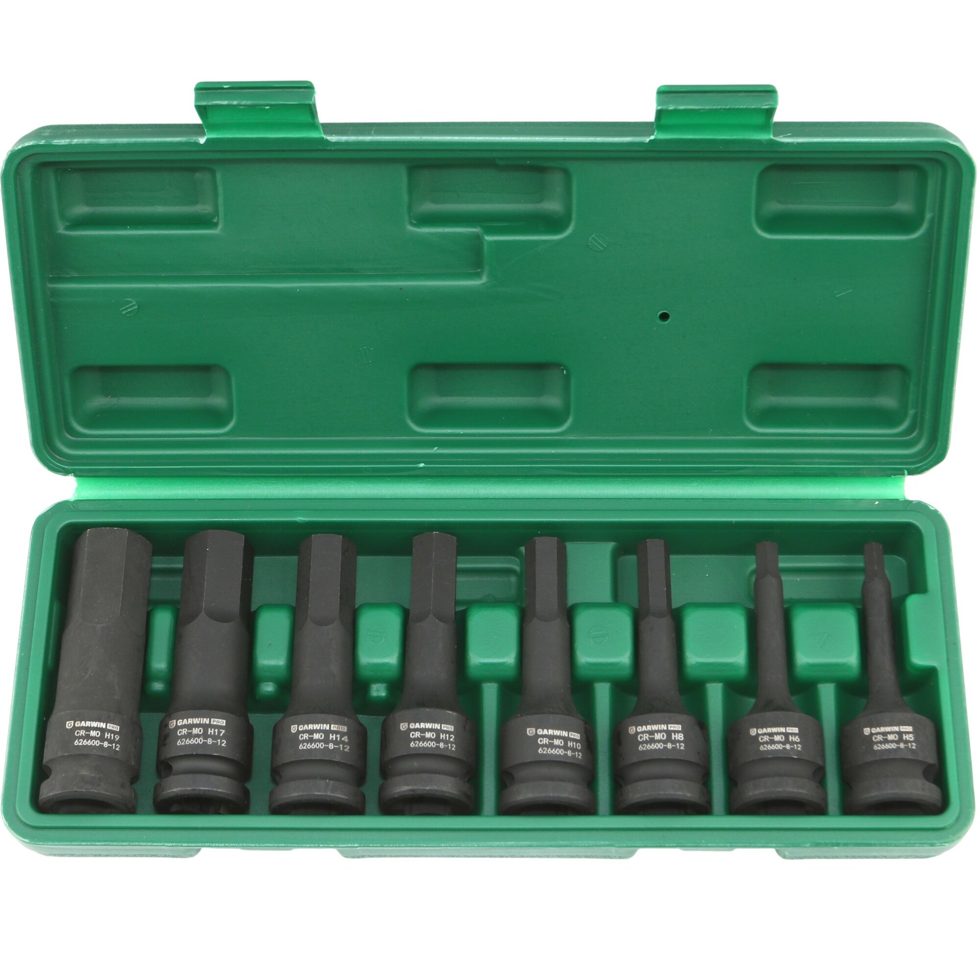 GARWIN PRO 626600-8-12 Набор ударных шестигранников 1/2" HEX 8 пр. 5-19 мм, 78 мм