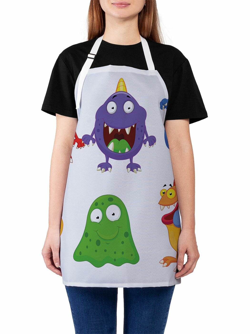 Фартук для кухни тканевый "Веселые монстры" / водоотталкивающий, универсальный размер , JoyArty