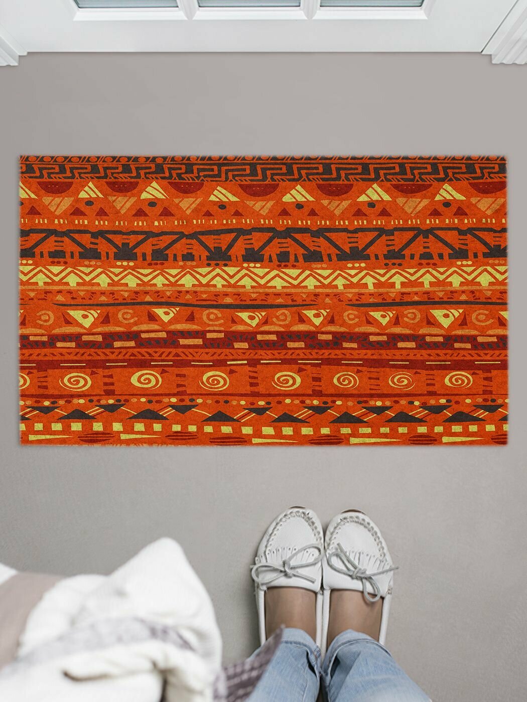Коврик придверный в прихожую с принтом "Этнические красочные узоры" 45 на 75 см , JoyArty