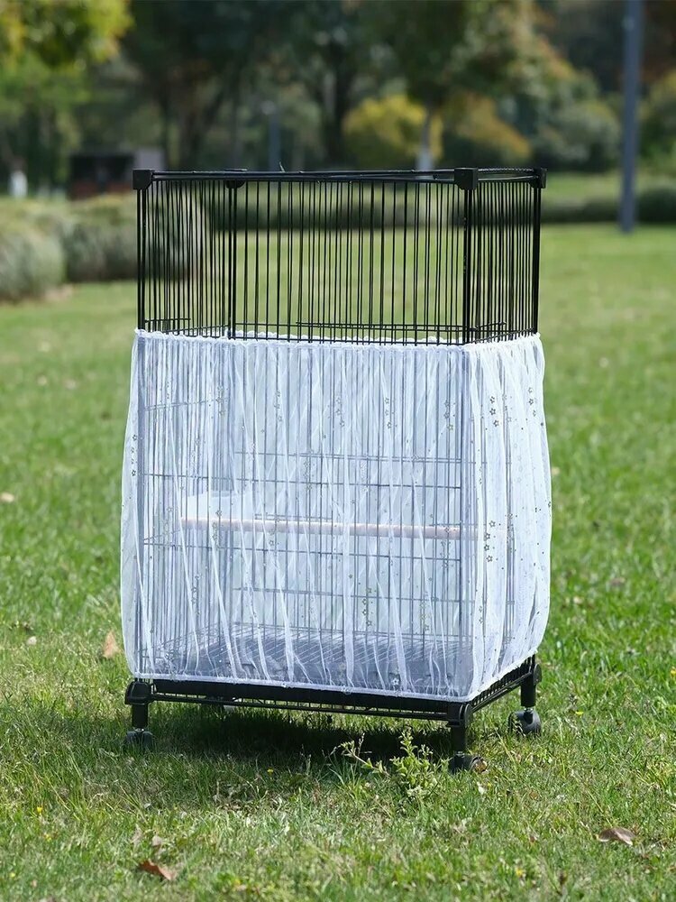 Сетка для клетки для попугаев , Цветочные блестки Универсальная дышащая, чехол на клетку от шелухи и перьев, 37X220CM