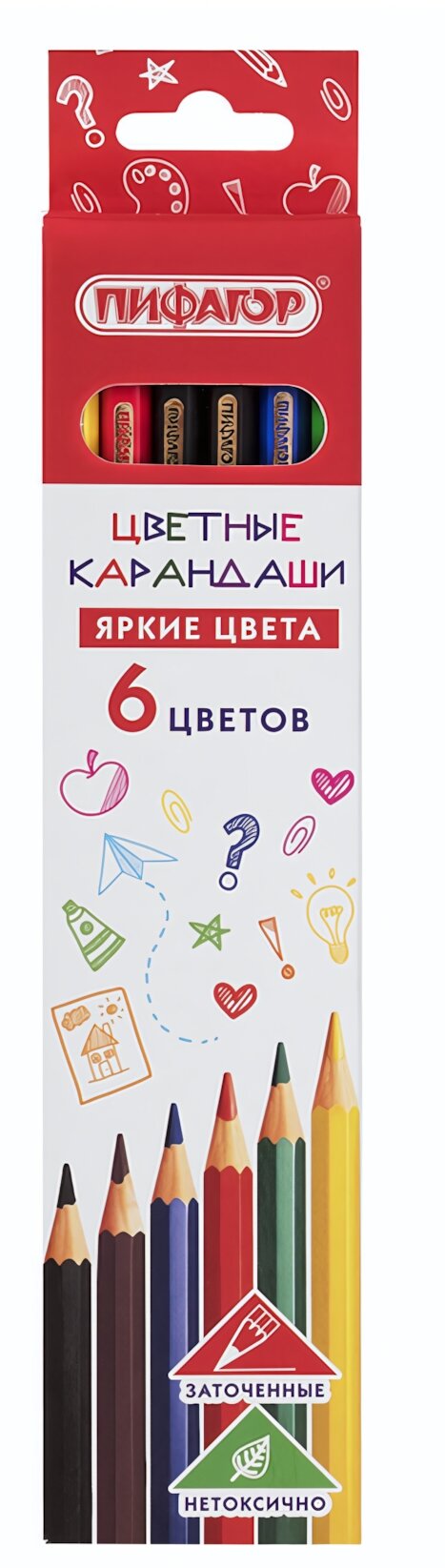 Цветные карандаши 'Классик' ЭКО, 6 цветов, шестигранные, заточенные