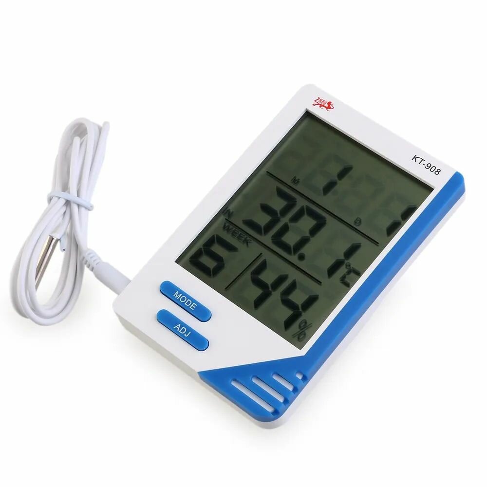 KT-908 3-в-1 ЖК-экран для помещений и улицы цифровой термометр-гигрометр с часами