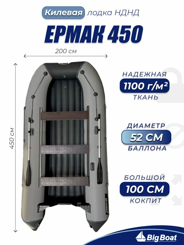 Надувная, под мотор, лодка из ПВХ для рыбалки НДНД Ermak (Ермак) 450