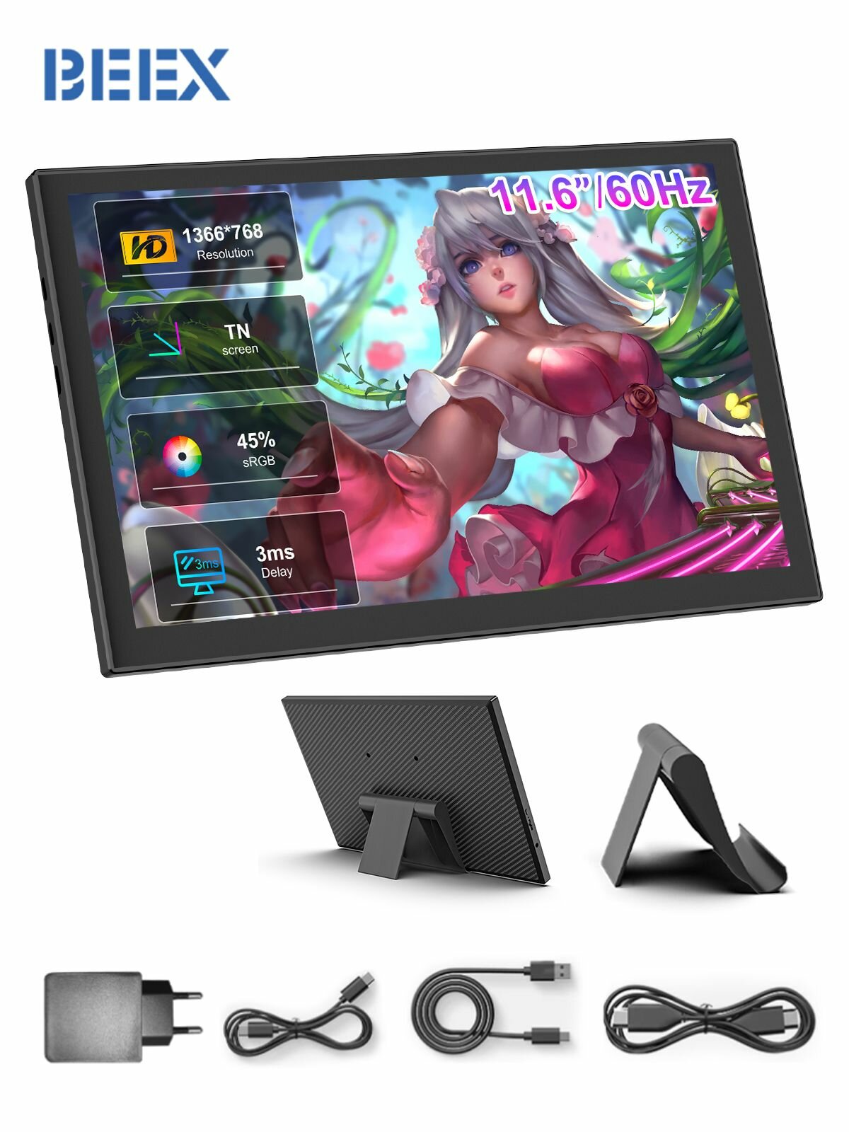 Портативный 11,6-дюймовый игровой ЖК-дисплей TFT 1366X768 для ПК, ноутбука, Raspberry Pi, коммутатора PS4 и Xbox360, совместимый с HDMI