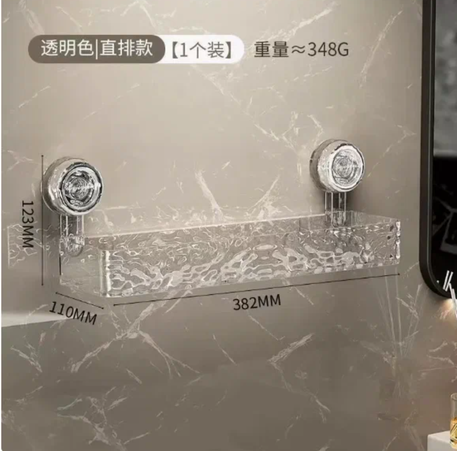 Эксклюзивная прозрачная полка расположена прямо в ванной комнате с вакуумными присосками без заедок