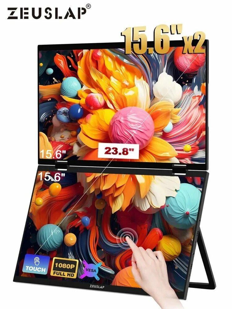 Портативный монитор ZEUSLAP 15.6" Монитор Z15WT-TOUCH, черный