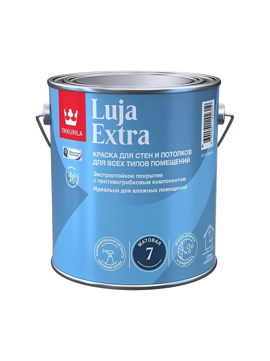 Краска Tikkurila Tikkivala Luja Extra, экстра-стойкая, матовая, белая, 2,7л
