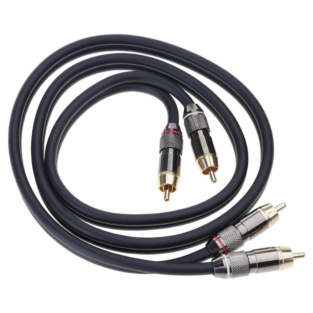 Кабель Aux 2RCA штекер-штекер стерео, черная прямая голова - 1m