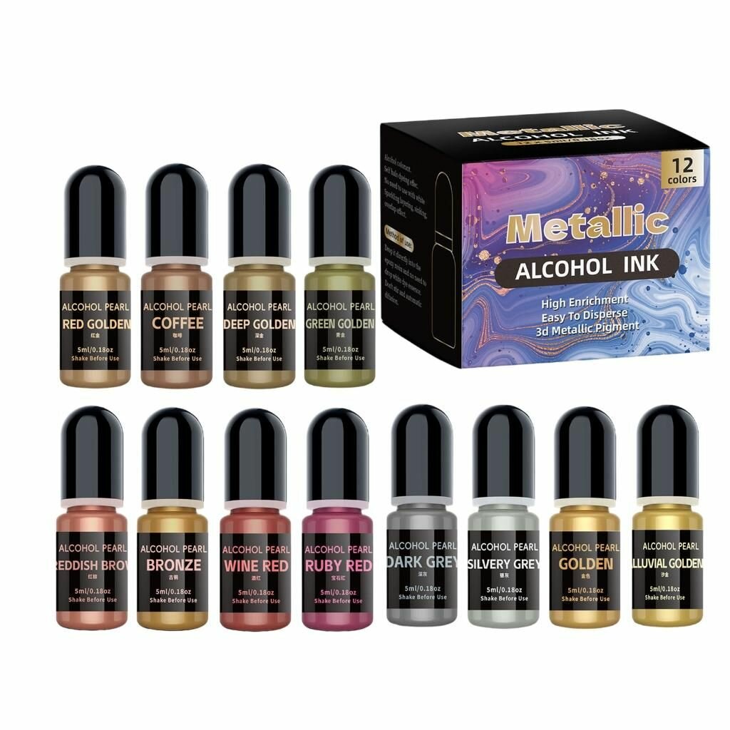 Металлические чернила для творчества, 12 оттенков