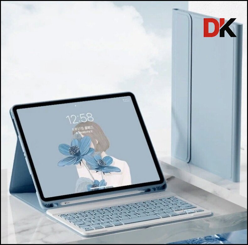 Чехол-клавиатура "Tasti Keyboard", для iPad 2022, кожаный, голубой