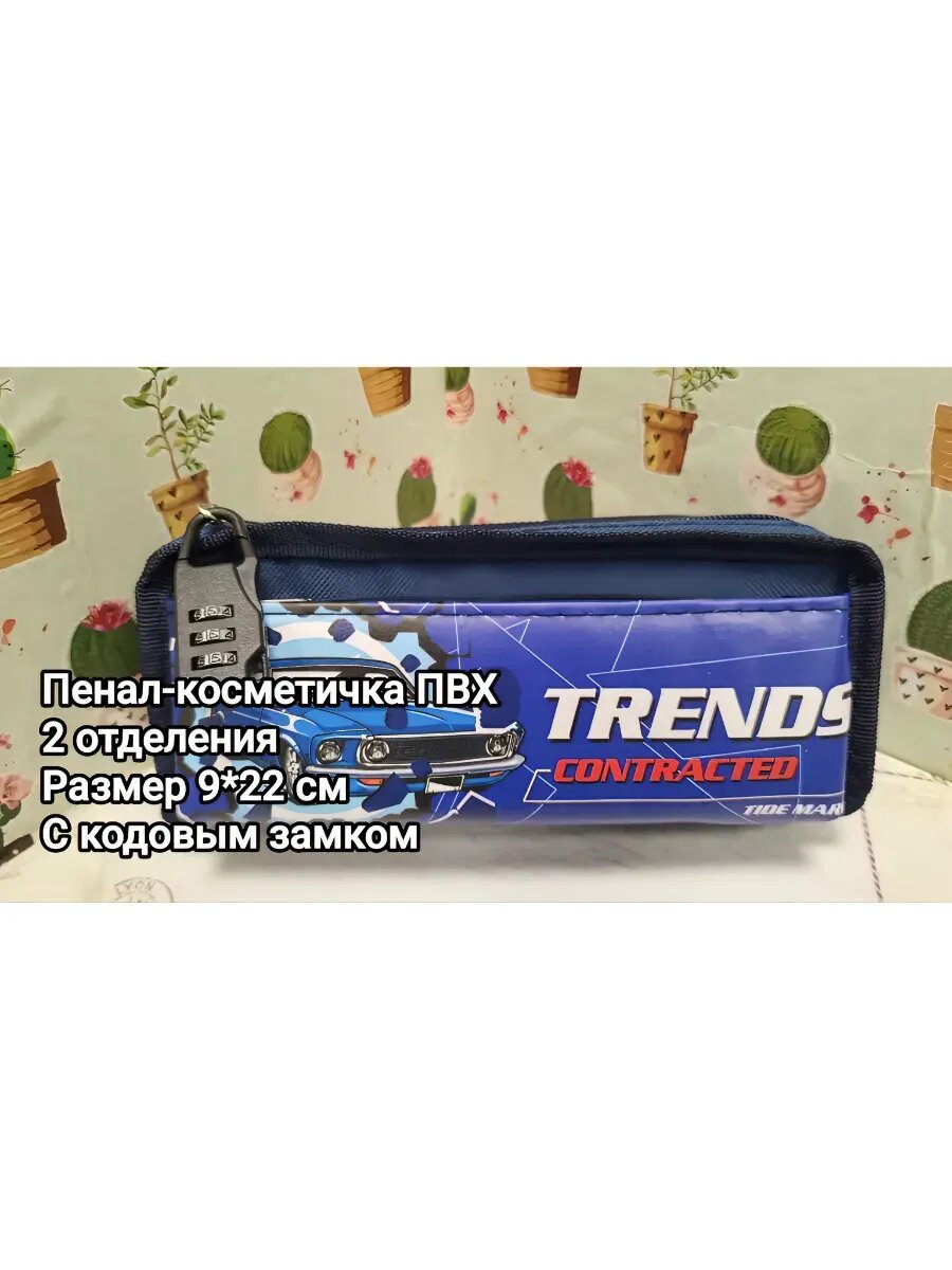 Пенал школьный, с кодовым замком, материал ПВХ, синий, 2 отделения