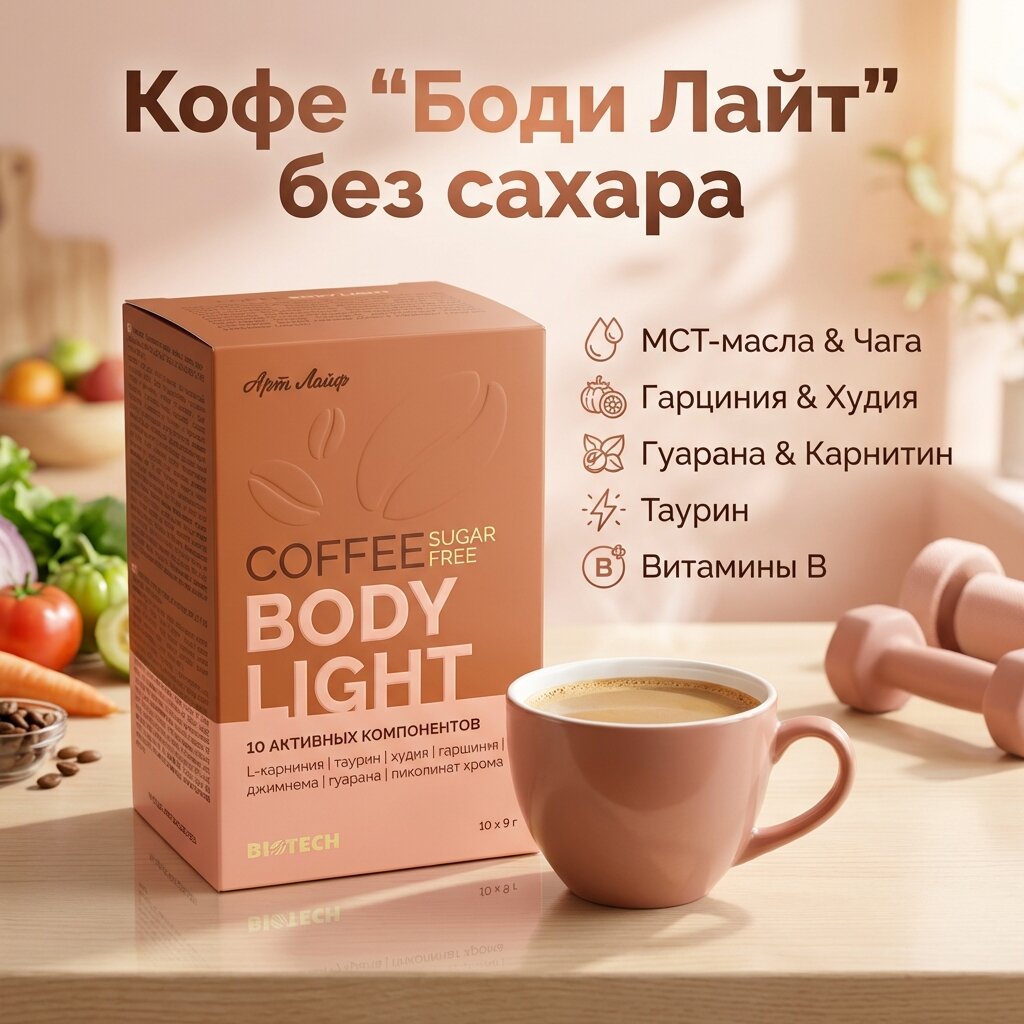 Кофе "Боди Лайт" без сахара, 10 пакетиков по 9 грамм