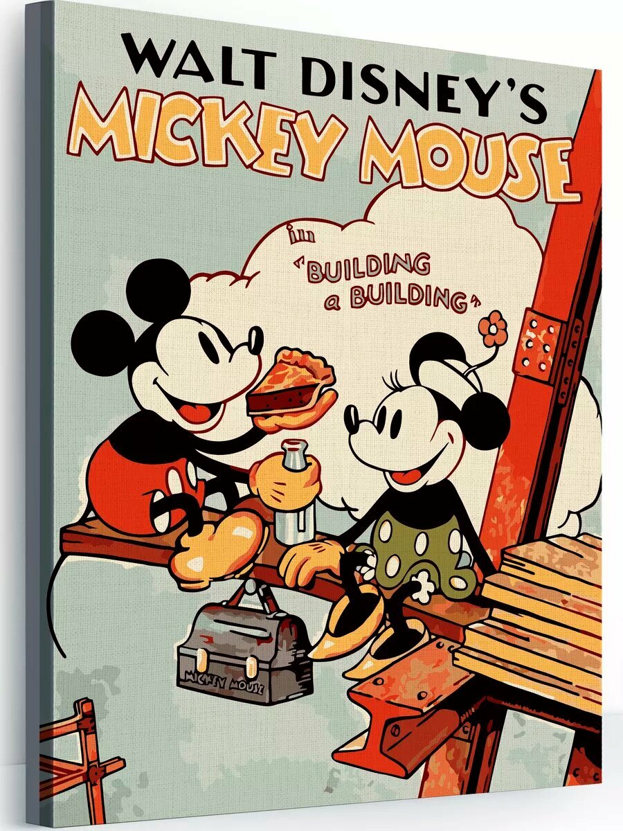 Картина по номерам на холсте с подрамником 40х50 см Микки Маус на стройке