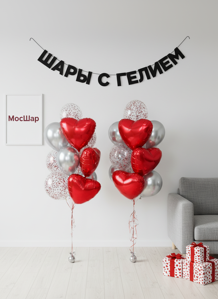 Фонтан набор воздушных шаров для влюбленных Сердца и конфетти