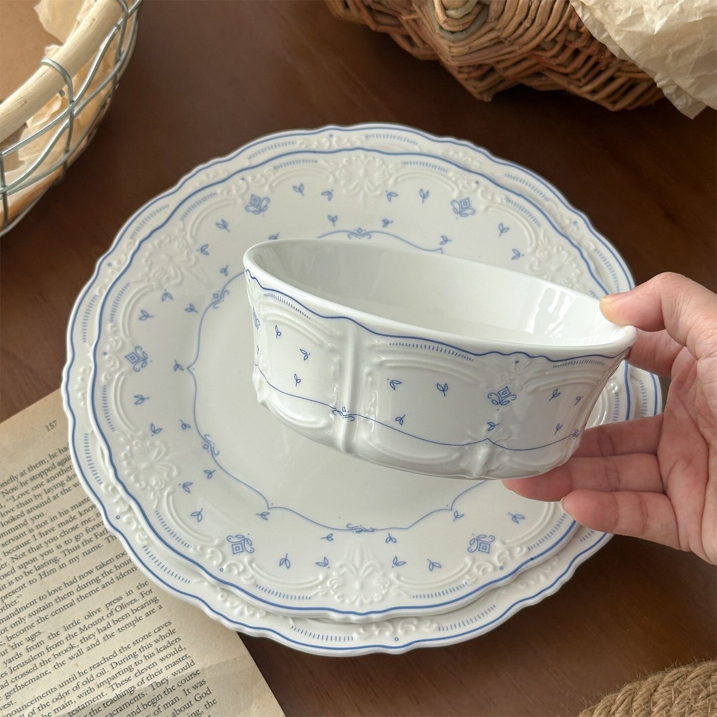 Суповая тарелка "Aina" , цвет белый/голубой узор, 450 мл 15 см