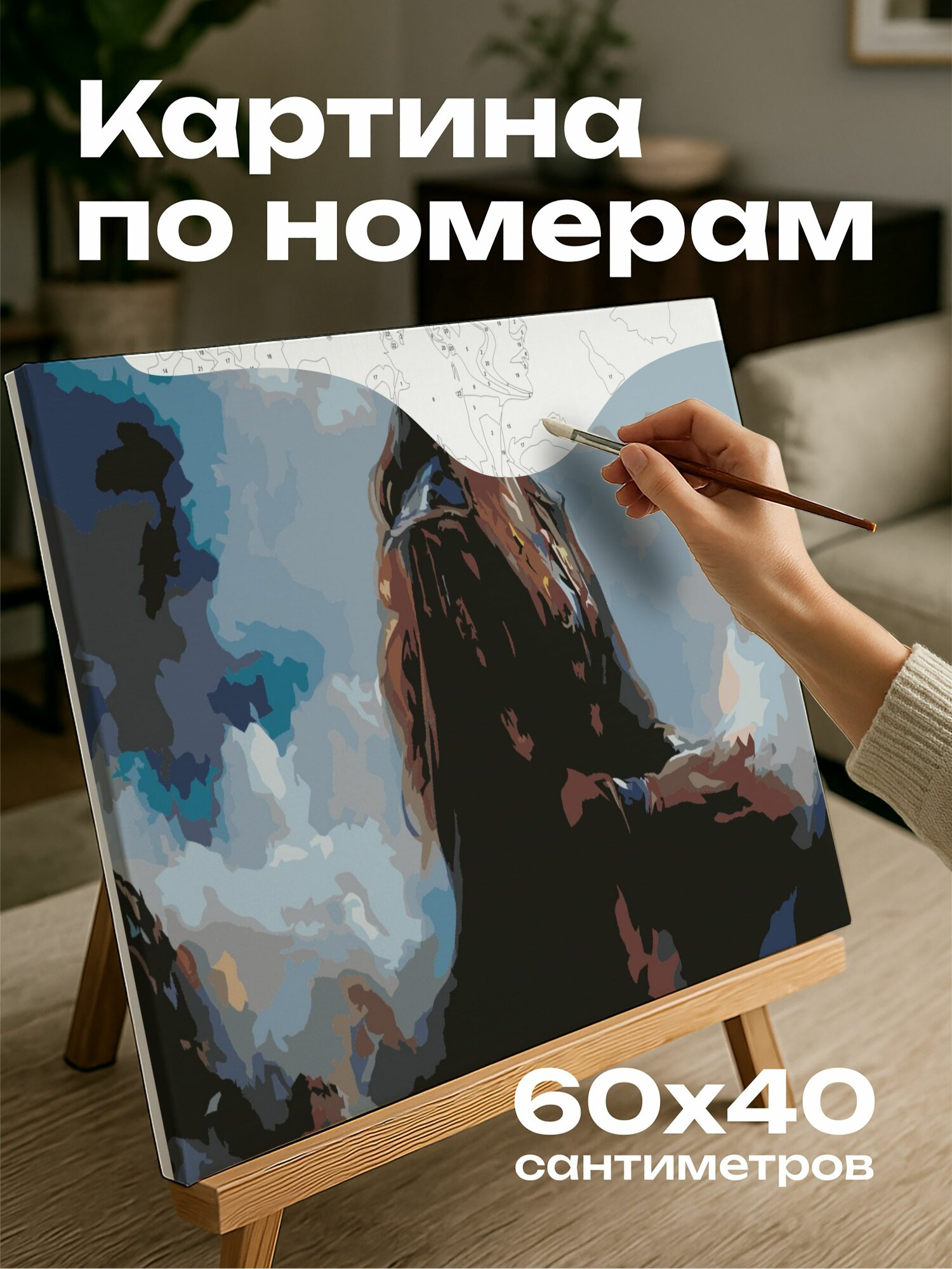 Картина по номерам 60x40 см, Фрейя, скандинавская богиня, масляная картина, королевское одеяние, небесный пейзаж