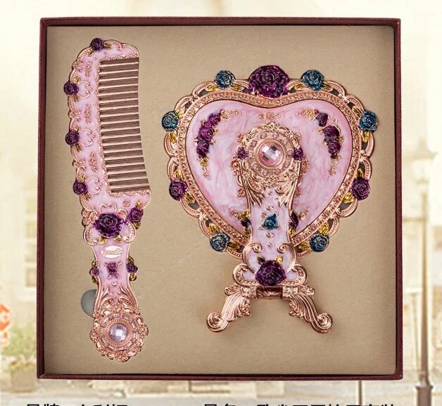 Зеркало настольное сердечком rose gold, набор с расческой