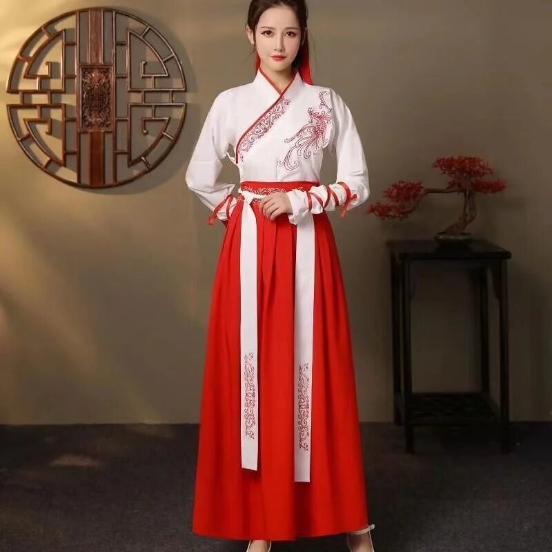 Женское традиционное кимоно Ханьфу с вышивкой Красный, М, 03
