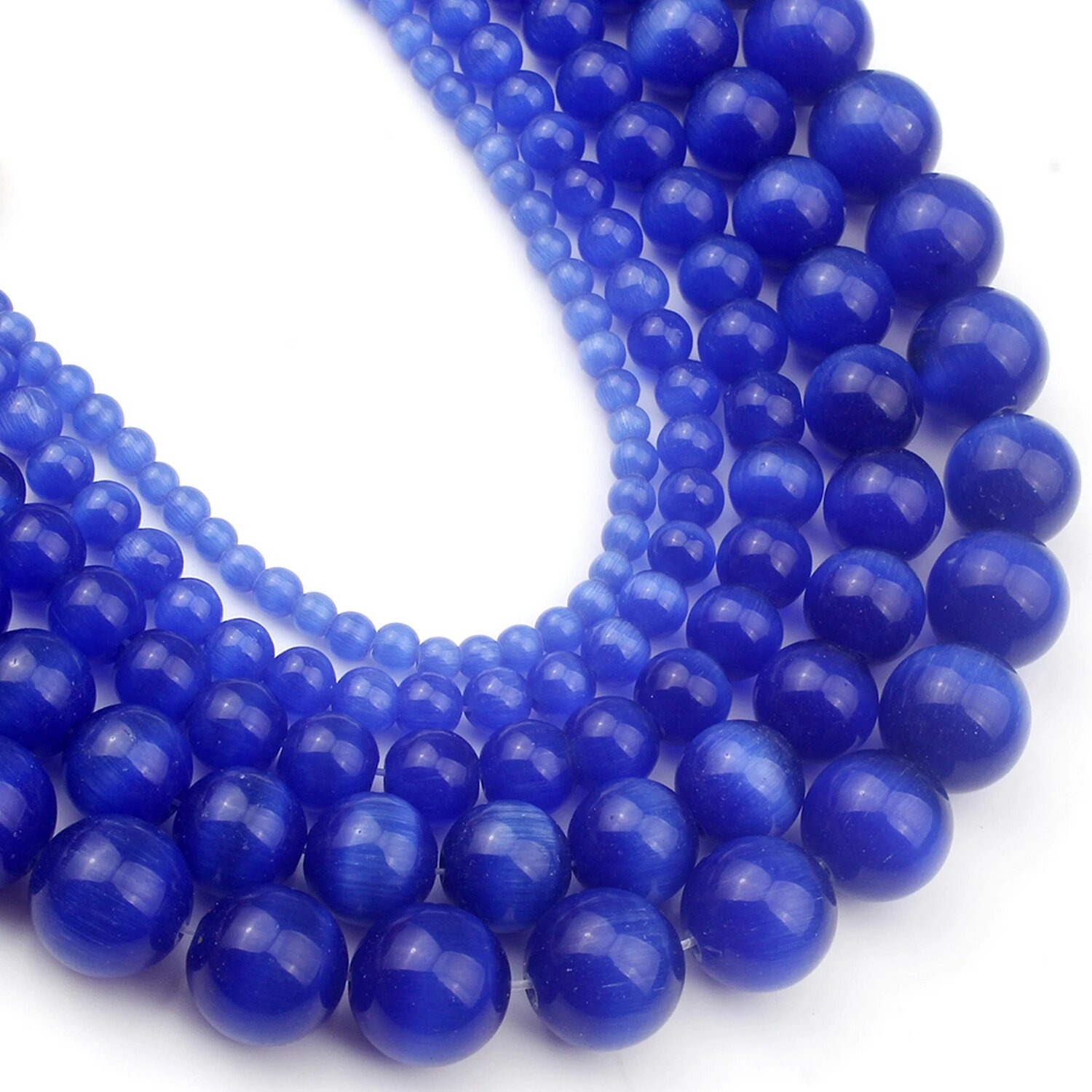 Бусины из натурального камня NPCXSZ, синие, 4/6/8/10/12 мм Синий, 6mm about 61pcs, cat eye