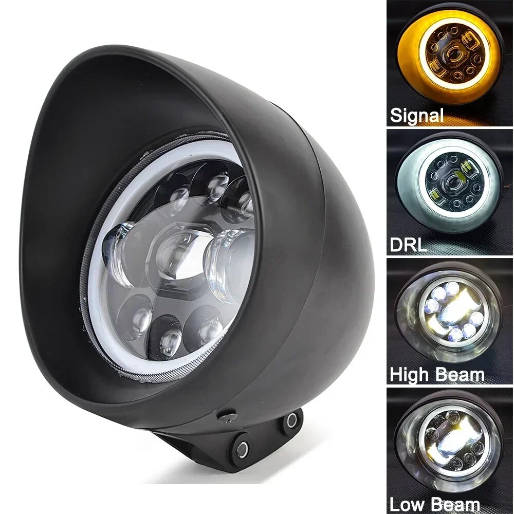 5,75-дюймовая фара для мотоцикла, указатель поворота для Harley Cafe Racer, применение для Honda Shadow VTX 1300 1800 VT 600 750 Черный, 5.75 Style 2