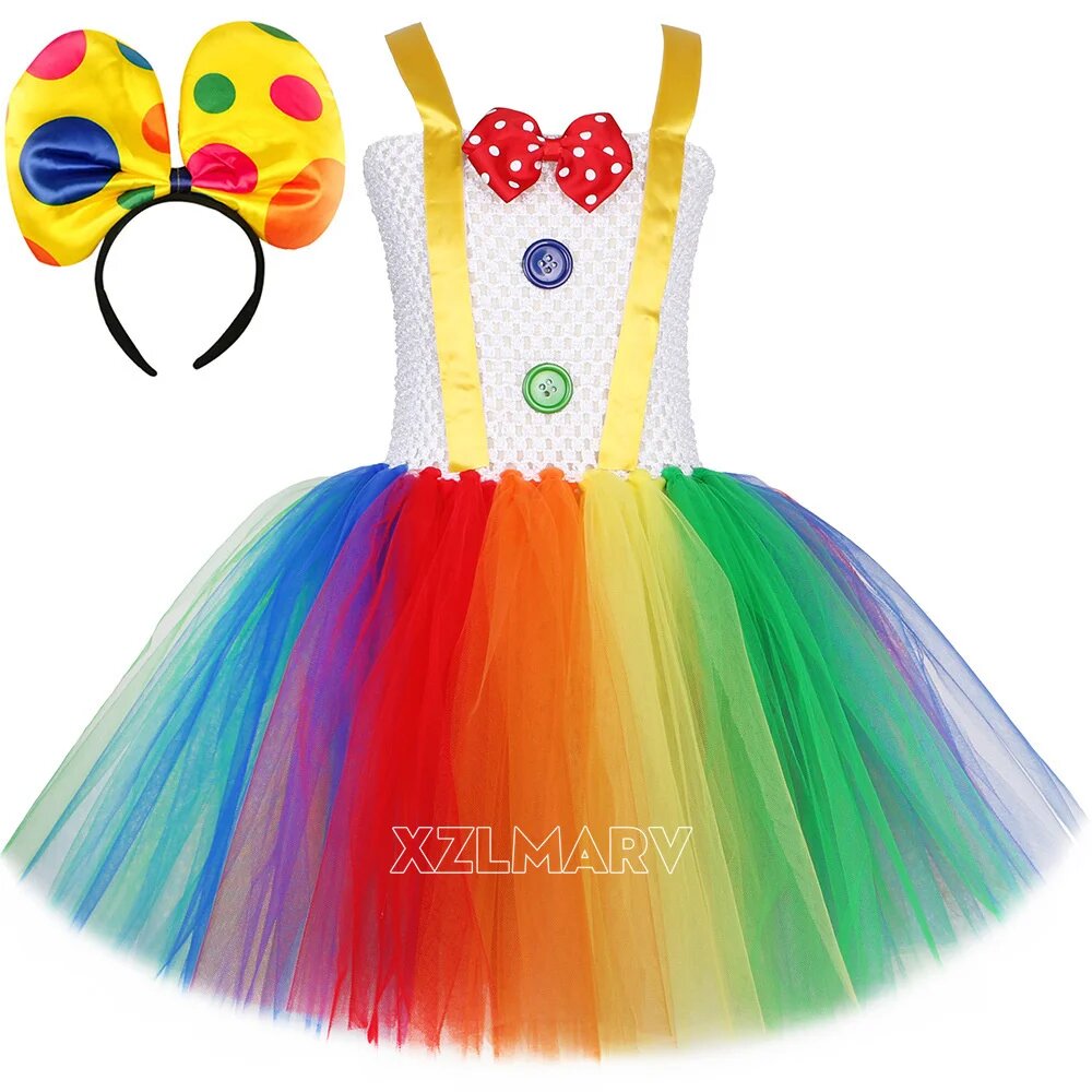 Радужный костюм клоуна для девочки M(4-5Y), A-3