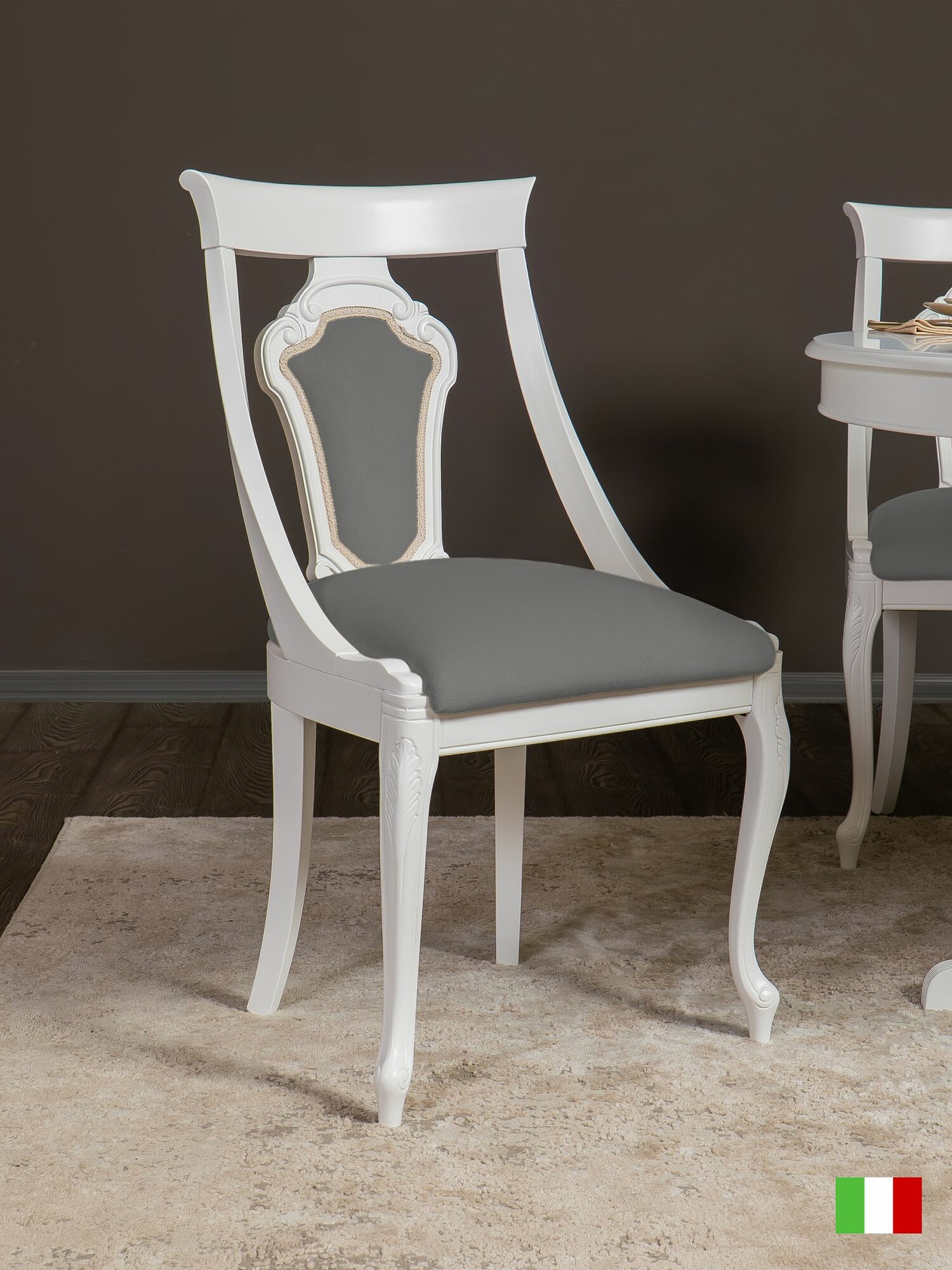 Стул деревянный патриция, массив бука, эмаль белая , без патины , серый