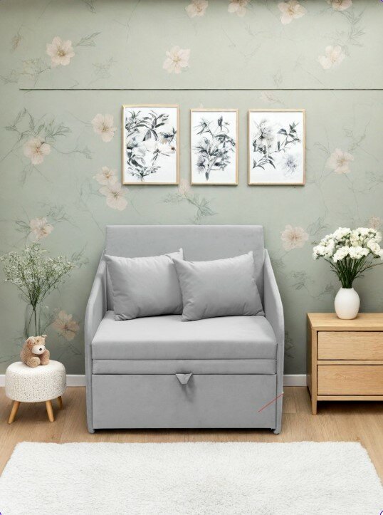 Диван детский выкатной малыш серый со спальным местом 1800*750