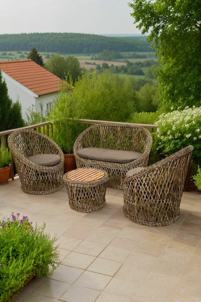 Комплект дачной мебели ФЕС (диван, 2 кресла, столик), искусственный ротанг, Kaemingk 988936/840495